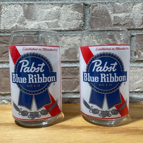 Pabst Blue Ribbon | Dining | Pabst Blue Ribbon Can Shaped Beer Glasses ...